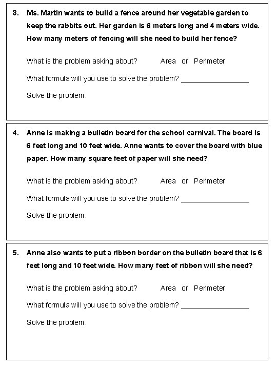 Name Area and Perimeter Directions Read each problem