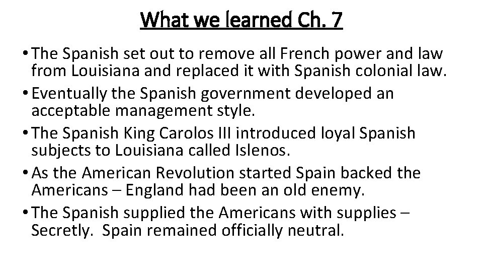 BRIS Louisiana History Chapter 6 and 7 Review