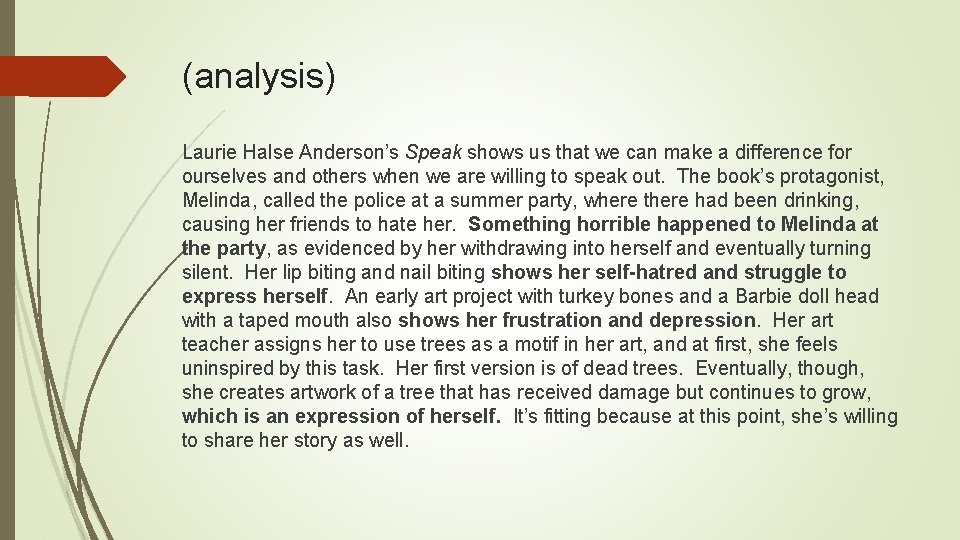 Using Writing Rubric Examples with the book Speak