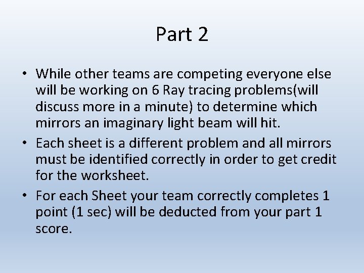 Reflection Relay Robert C Fisler Elementary Science Olympiad