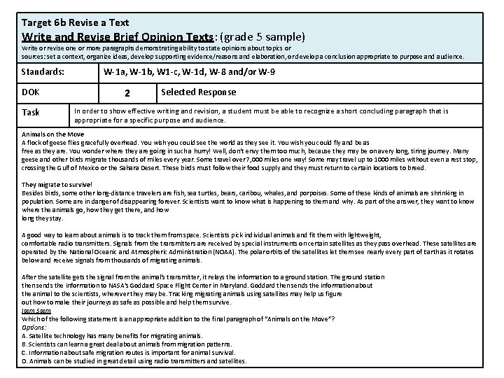Grade Six Sample SBAC Assessments Grade 6 Sample