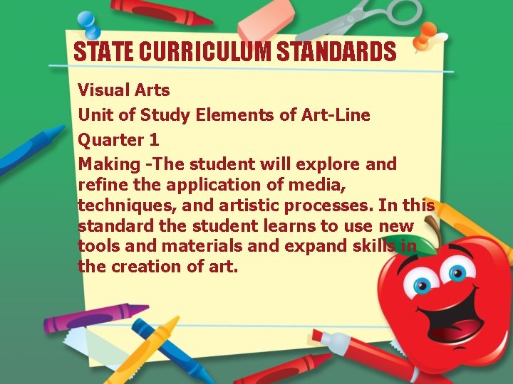 VISUAL ARTS KindergartenSixth Grade Standards Vocabulary Content Language