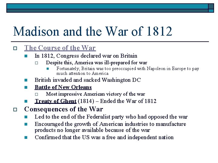 The Jeffersonian Era Objectives 1 Identify significant changes