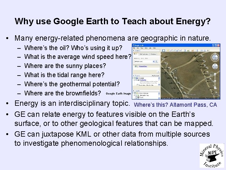Teaching about Energy with Google Earth Glenn A