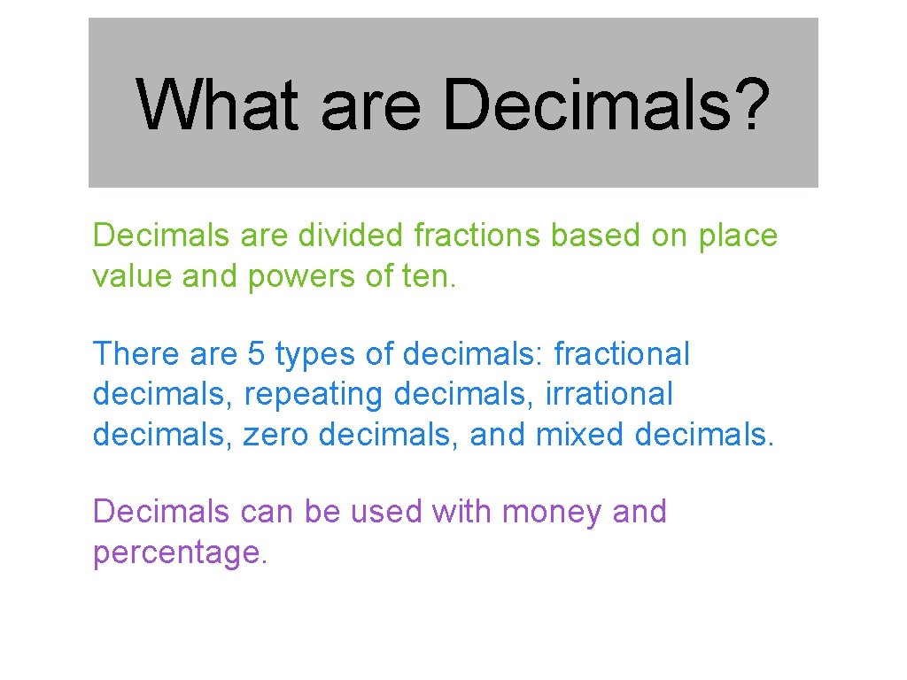 Fractions Decimals and Percents For Ms Reynolds Brought