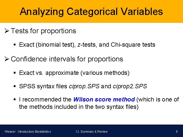 Introductory Biostatistics Chapter 12 Summary Review Last revised