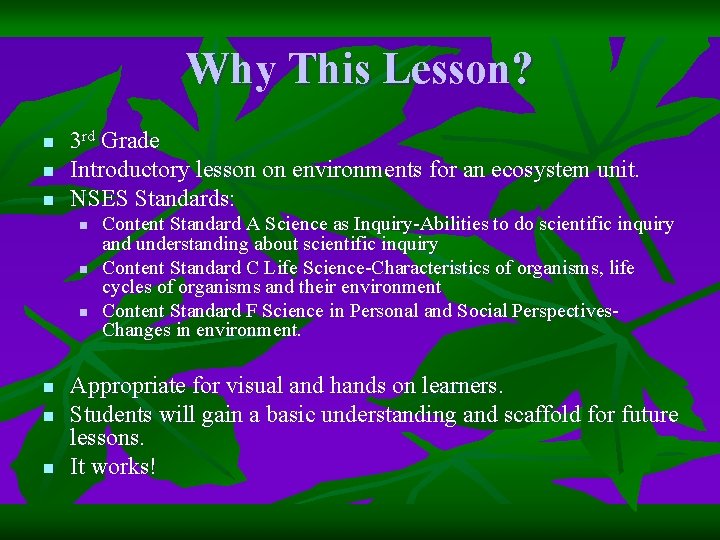 Learning About Our Environment Jessica Hohl Kelly Scheidemantel