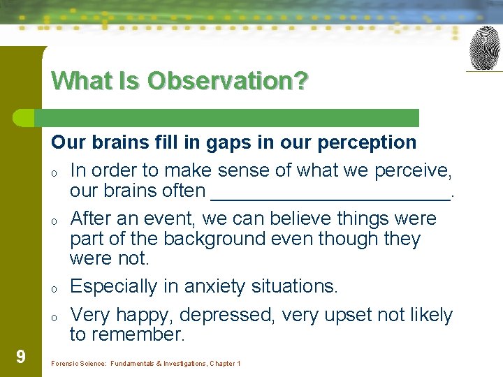 Chapter 1 Observation Skills By the end of