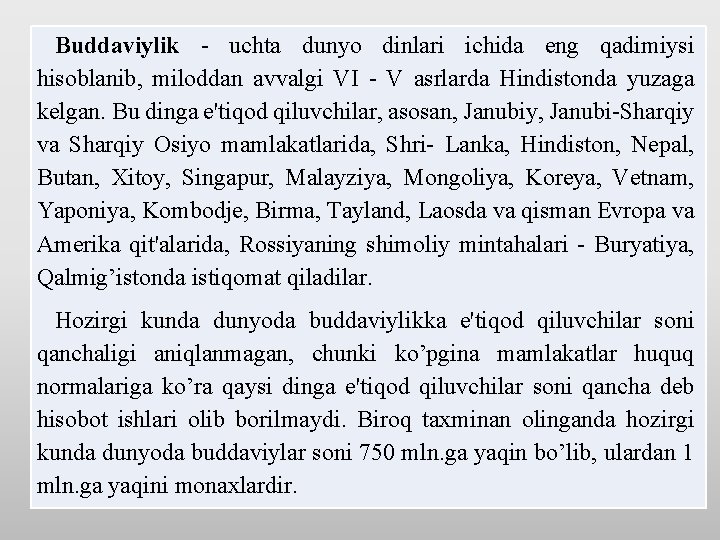 3 Mavzu BUDDIZM REJA 1 Buddaviylikning vujudga kelishi