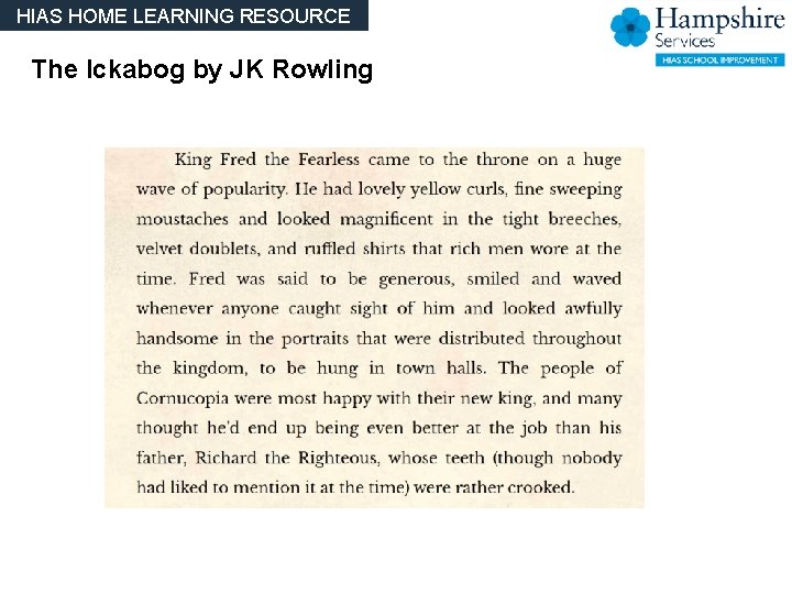 HIAS HOME LEARNING RESOURCE Reading Comprehension The Ickabog