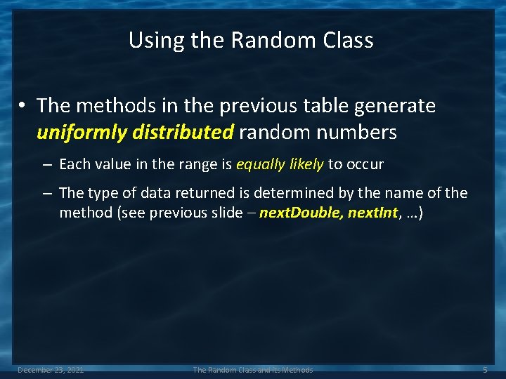 Random Numbers Using The Random Class December 23