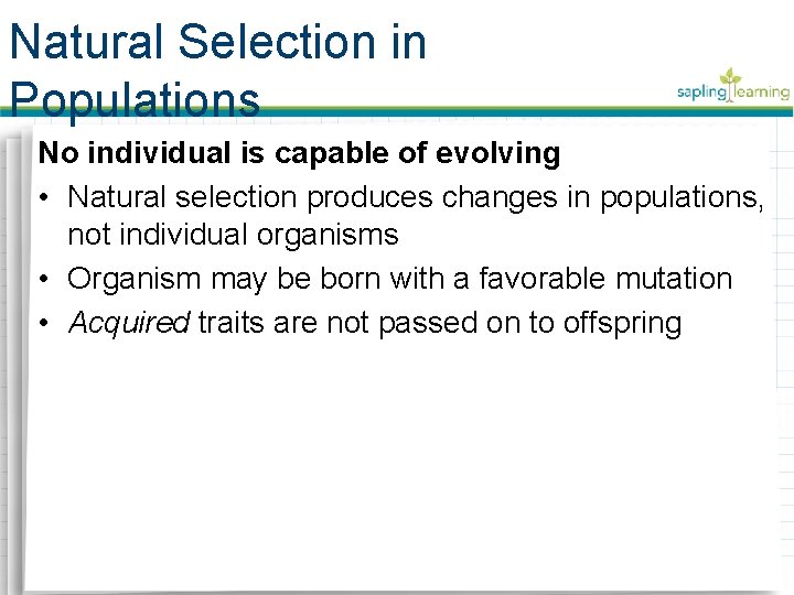 Natural Selection in Biology 7C Populations Natural Selection