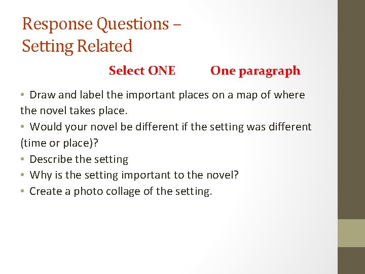 Independent Reading Project Book Report Categories Must Dos
