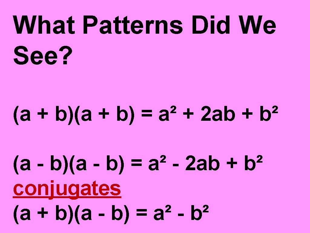 ALGEBRA I SECTION 8 4 MULTIPLYING SPECIAL CASES