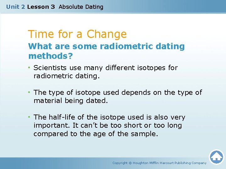 Unit 2 Lesson 3 Absolute Dating Copyright Houghton