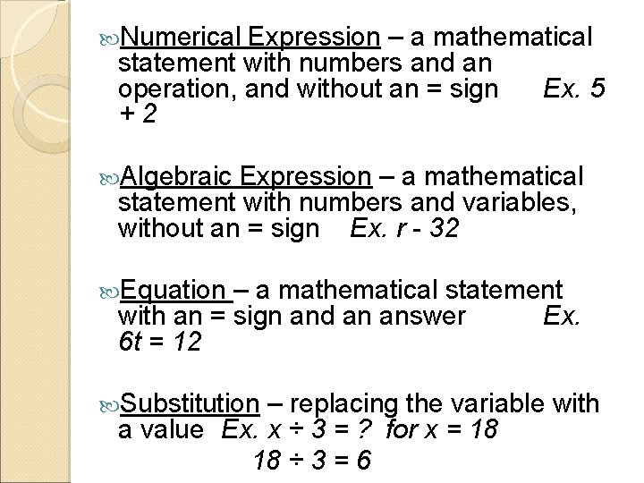 Introduction to Algebra Vocabulary Variable a lower case