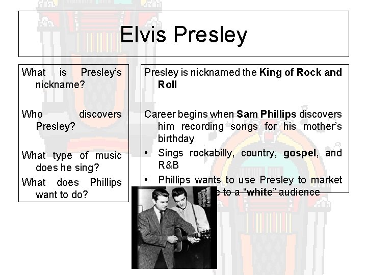 Music of the 1950 s Birth of Rock