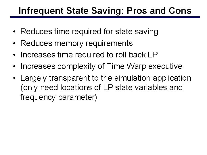 Parallel and Distributed Simulation Time Warp State Saving