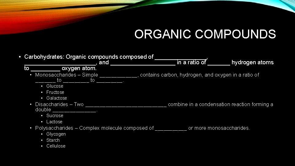 UNIT 1 BIOLOGICAL PRINCIPLES Chapter 4 Biochemistry COMPOUNDS