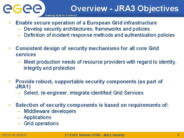 Enabling Grids for Escienc E JRA 3 Security