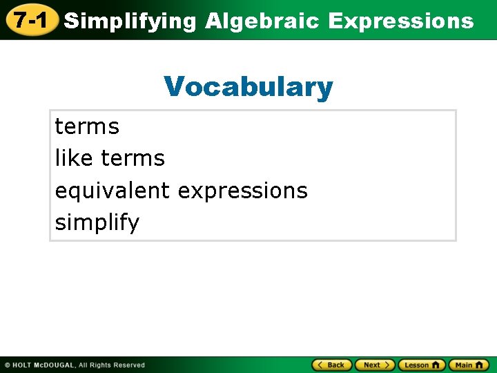 7 1 Simplifying Algebraic Expressions Warm Up Problem