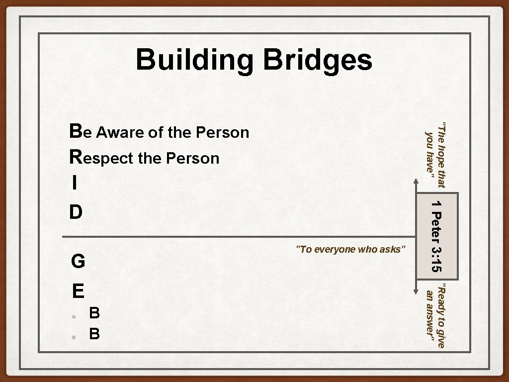 EVANGELISM A MODEL BUILDING BRIDGES Building Bridges B