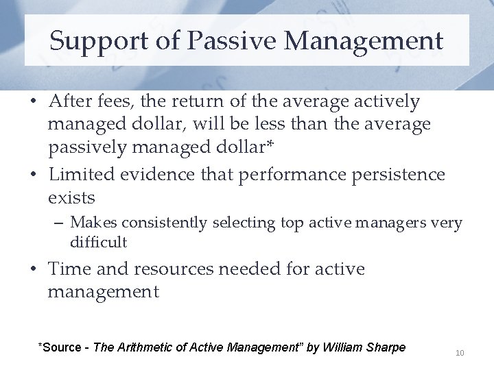 Active versus Passive Management September 13 th 2015
