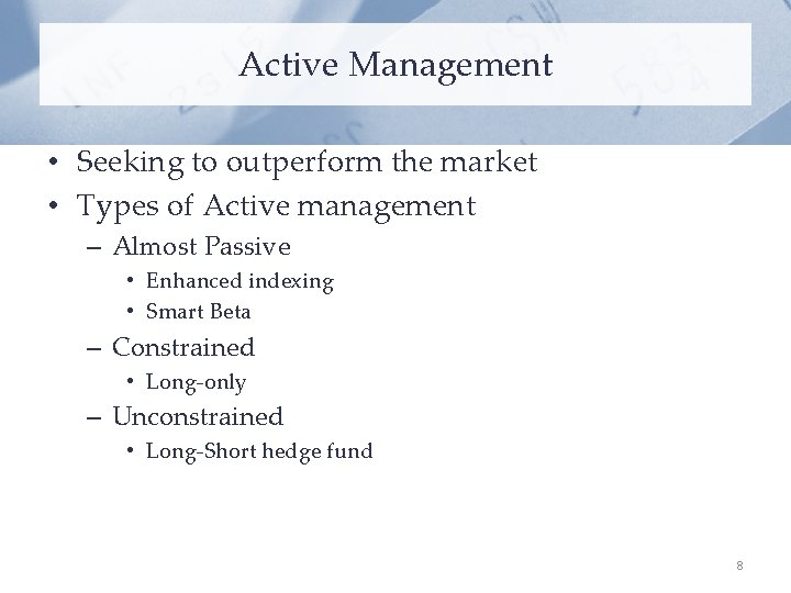 Active versus Passive Management September 13 th 2015