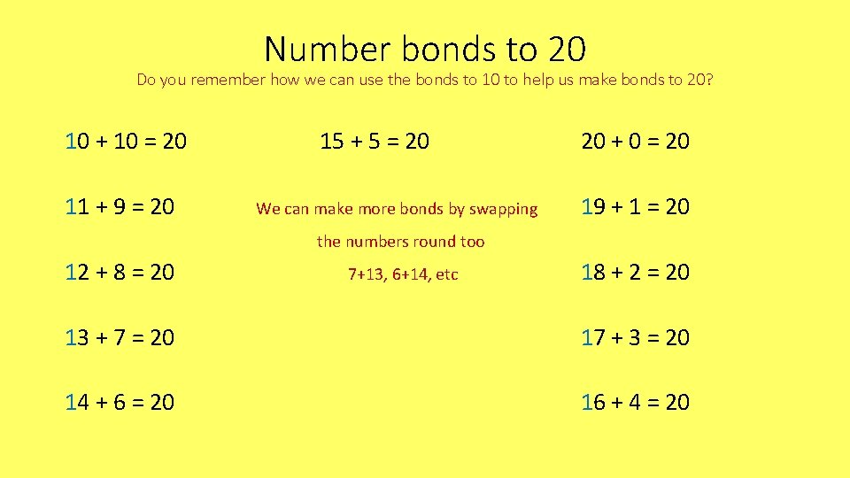 Number Bonds and Fact Families Our first step