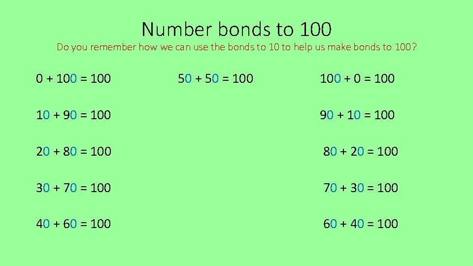 Number Bonds and Fact Families Our first step