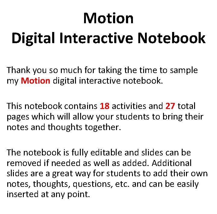 Motion Digital Interactive Notebook Chapter 1 OneDimensional Motion