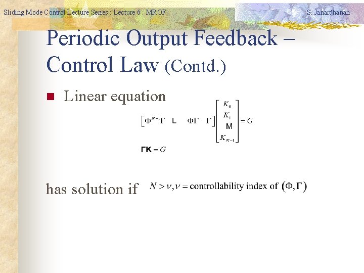 Multirate Output Feedback S Janardhanan Sliding Mode Control