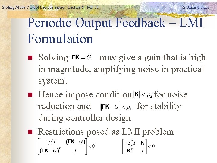 Multirate Output Feedback S Janardhanan Sliding Mode Control