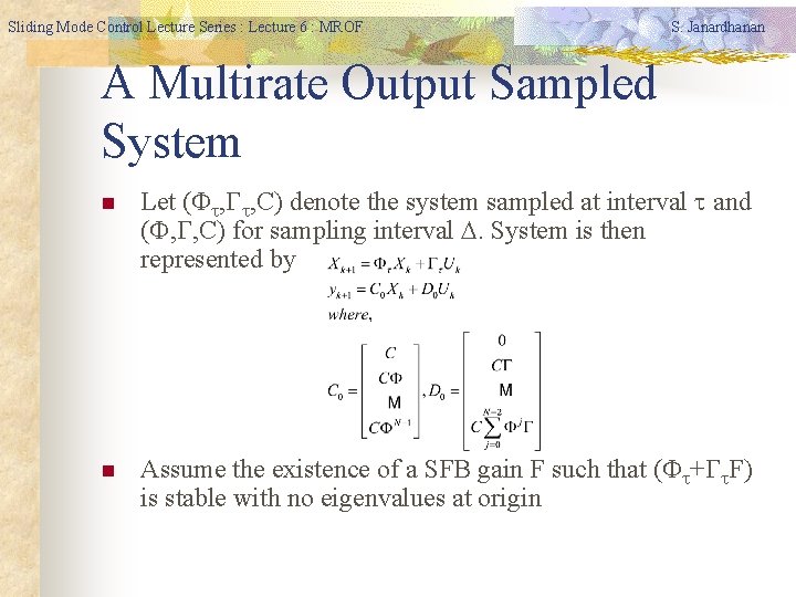 Multirate Output Feedback S Janardhanan Sliding Mode Control