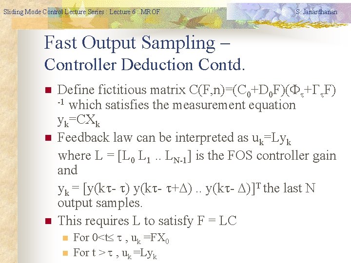 Multirate Output Feedback S Janardhanan Sliding Mode Control