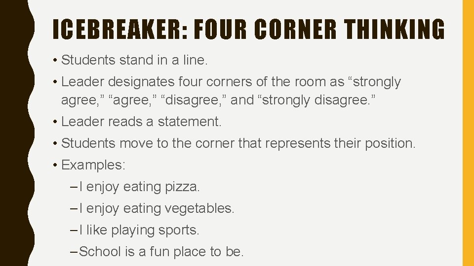 MOTIVATION ADVISORY LESSON WESTPORT MIDDLE SCHOOL ICEBREAKER FOUR