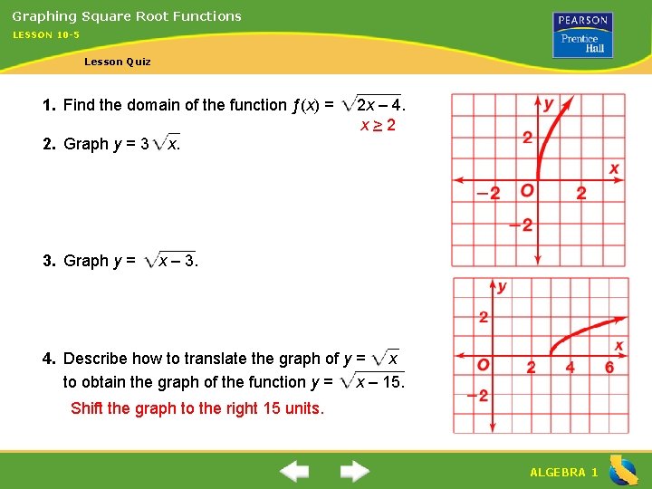 Lesson 10 5 WarmUp ALGEBRA 1 Graphing Square