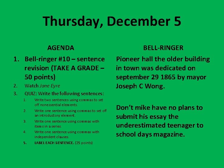 December 2013 BellRinger Activities and Lesson Plans ENGLISH
