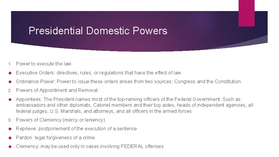The Executive Branch TOPIC 5 Enduring Understandings A