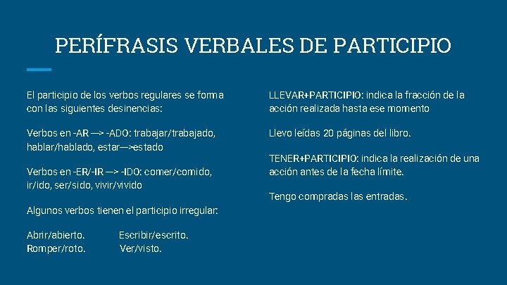 SPAGNOLO Perfrasis verbales de infinitivo gerundio y participio