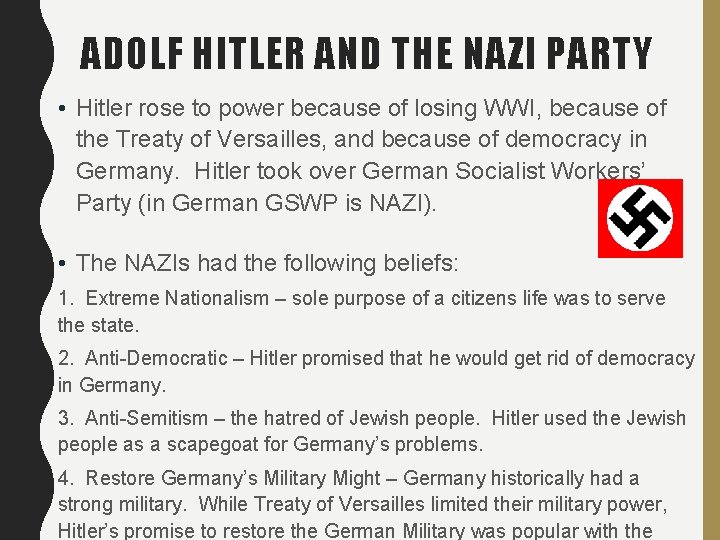 WORLD WAR II BACKGROUND TO WWII No one