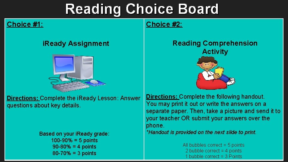 First Grade Choice Boards Students may choose one