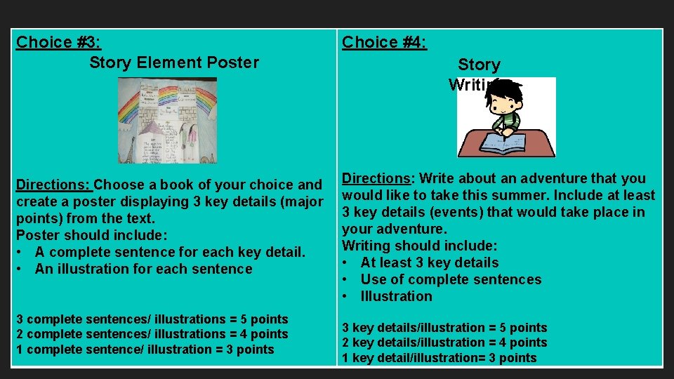 First Grade Choice Boards Students may choose one