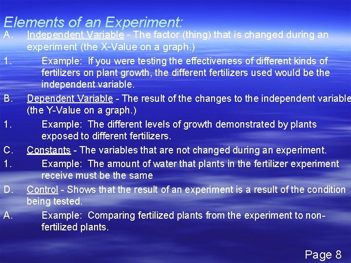 Table of Contents Title Visualizing Scientific Methods Page