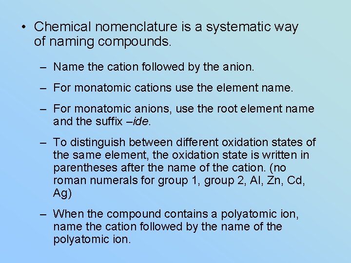 Lesson 3 2 Naming Compounds J Venables Northwestern