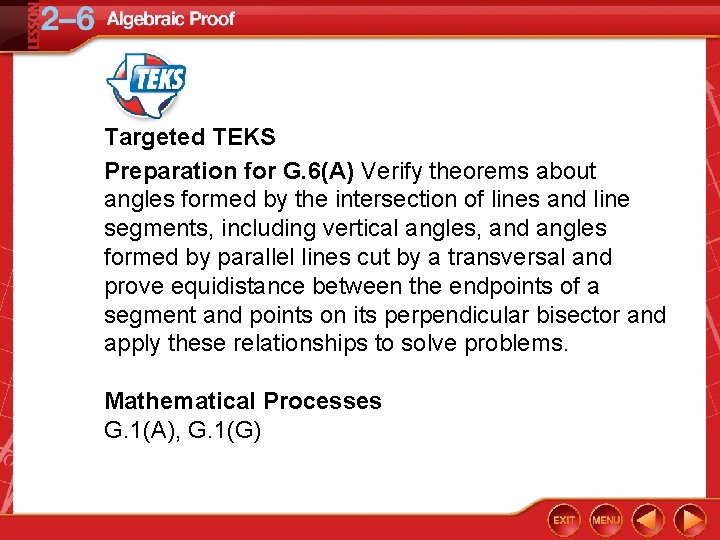 LESSON 2 6 Algebraic Proof FiveMinute Check over