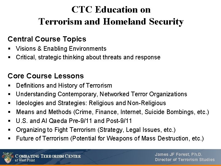 Teaching Terrorism COMBATING TERRORISM CENTER at West Point