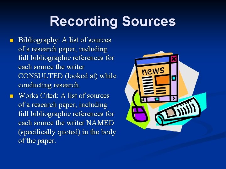 Research Terms Putting the vocabulary into action What