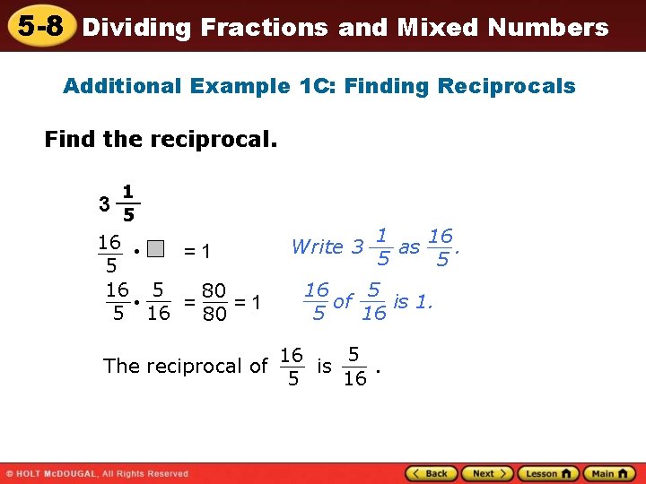 5 8 Dividing Fractions and Mixed Numbers Warm