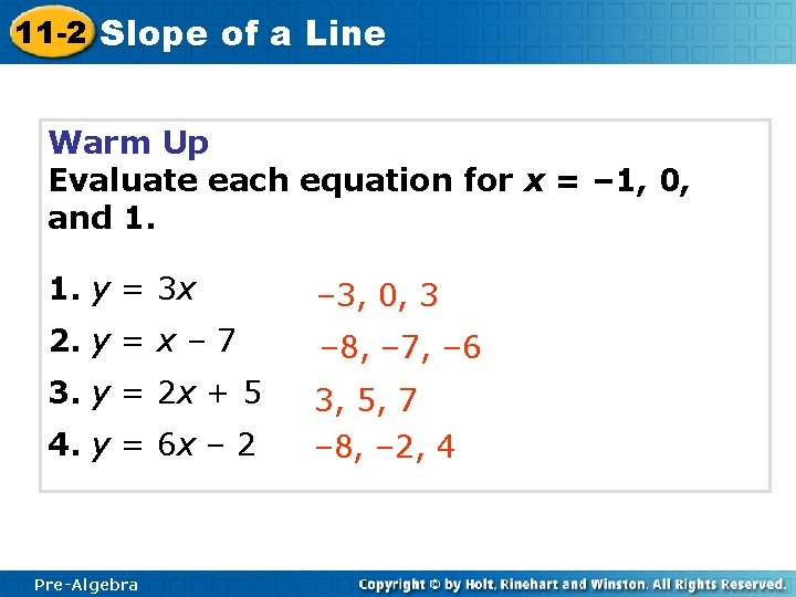 11 2 Slopeofofa a Line Warm Up Problem